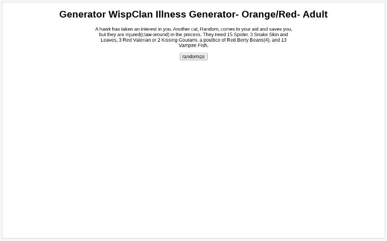 Generator WispClan Illness Generator- Orange/Red- Adult