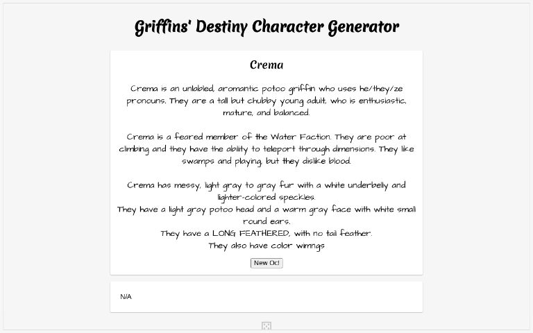 Griffins' Destiny Character Generator