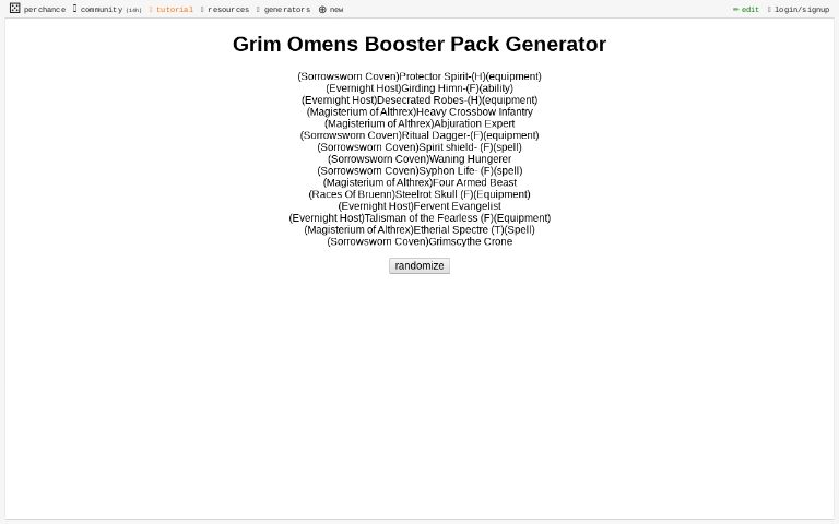 Grim Omens Booster Pack Generator