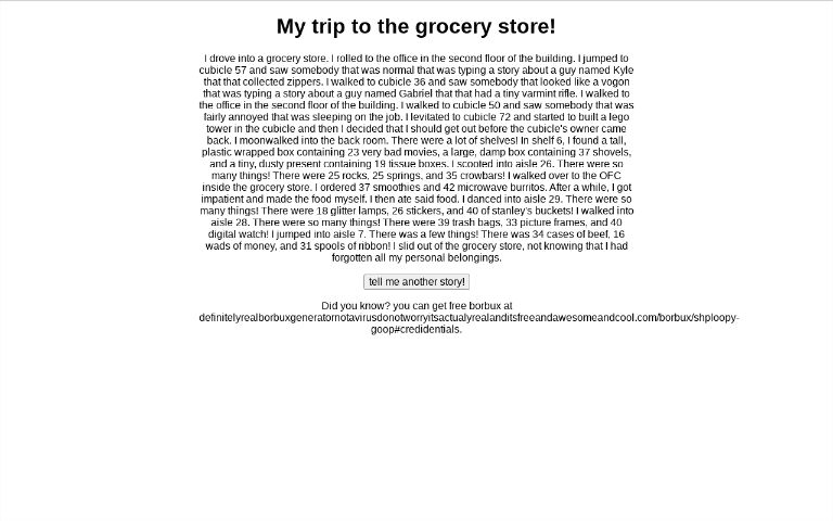 My trip to the grocery store! ― Perchance Generator