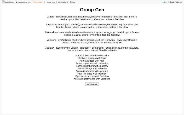 Group Gen ― Perchance Generator