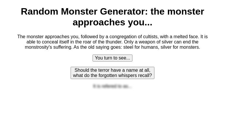 Random Monster Generator: the monster approaches you...