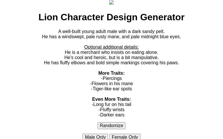 Lion Character Design Generator