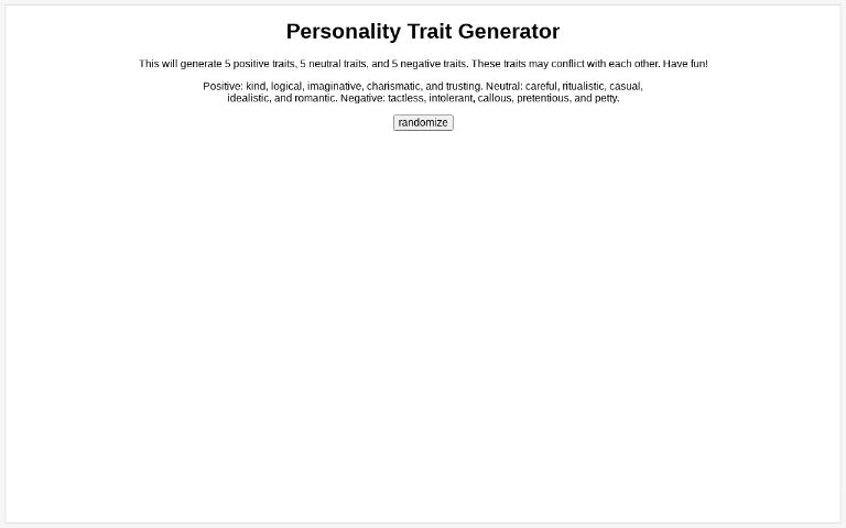 Personality Trait Generator
