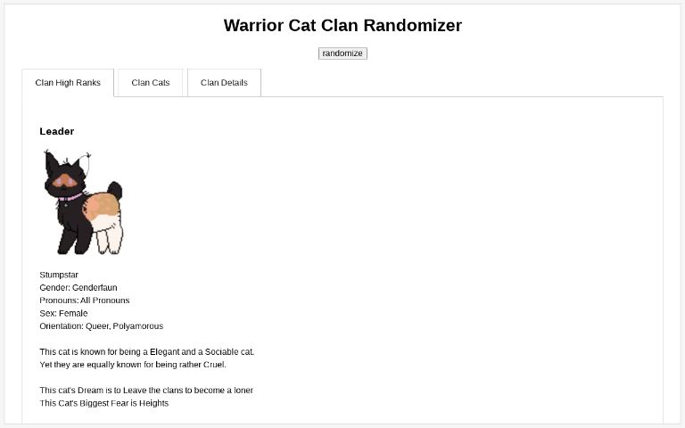 Warrior Cat Clan Randomizer ― Perchance Generator