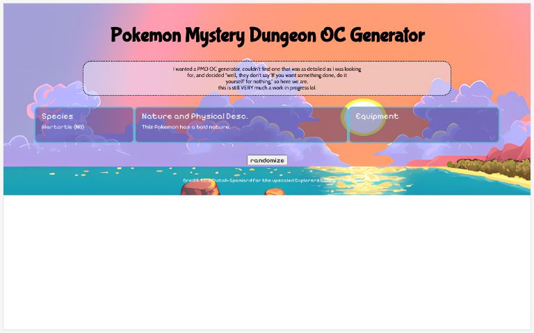 Pokemon Mystery Dungeon OC Generator