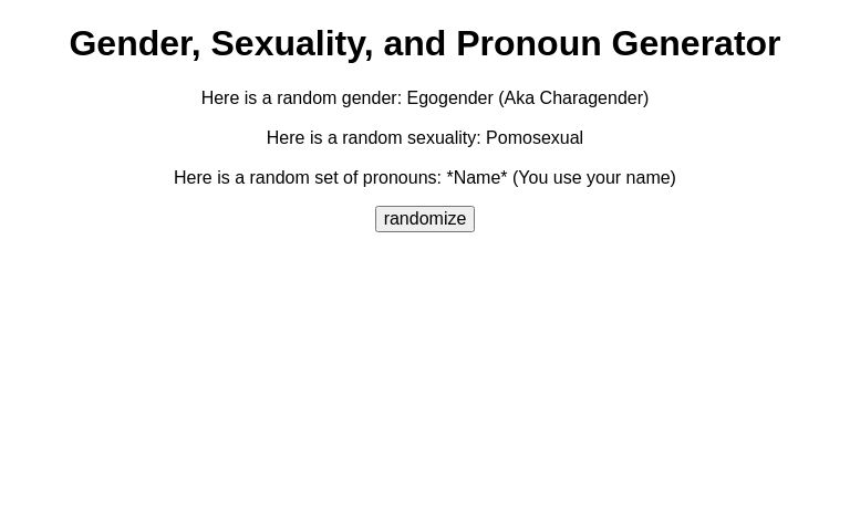 Gender, Sexuality, and Pronoun Generator