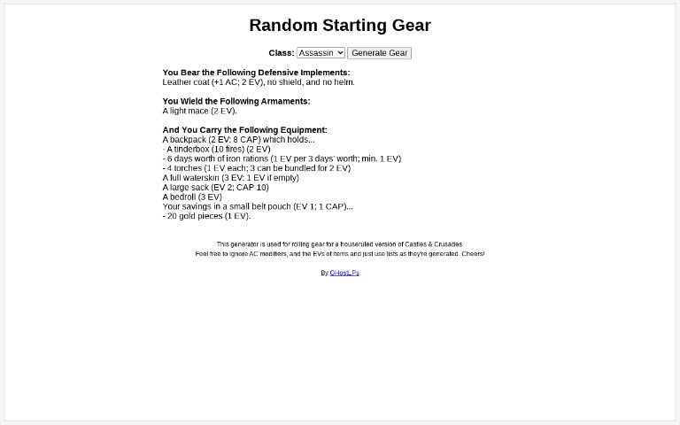 Random Starting Gear ― Perchance Generator