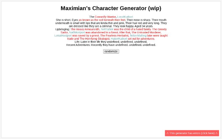 Maximian's Character Generator (wip)