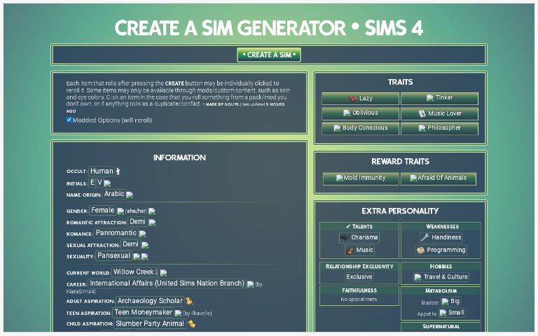 Create a Sim Generator • Sims 4
