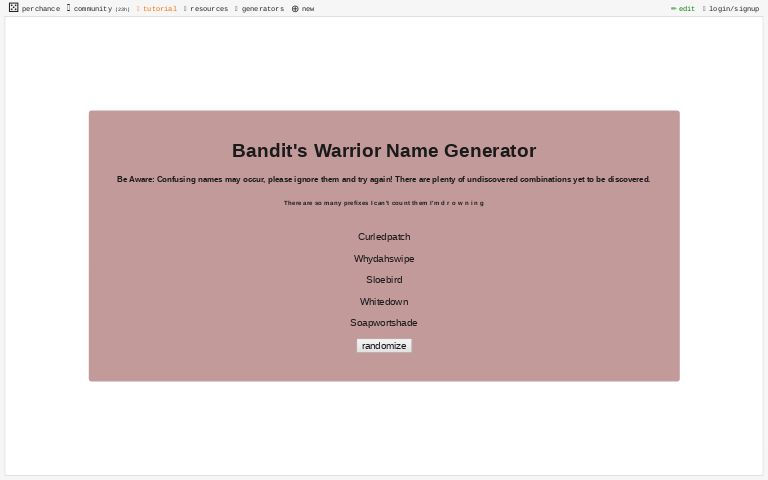 Bandit's Warrior Name Generator