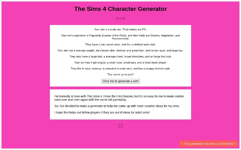 The Sims 4 Character Generator