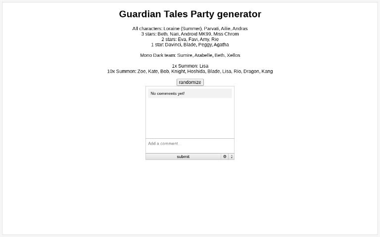 Guardian Tales Party generator