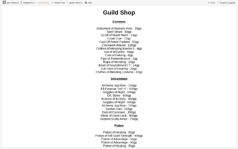 Guild Shop ― Perchance Generator