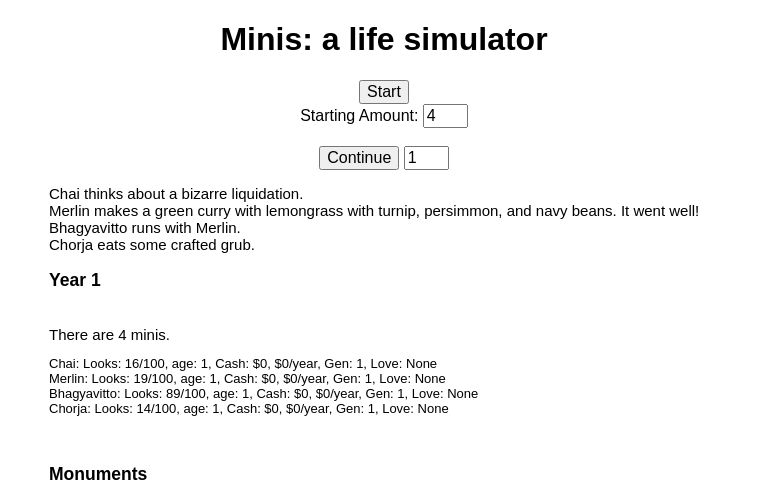 Minis: a life simulator ― Perchance Generator