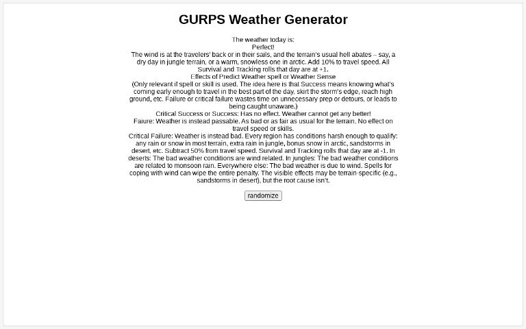 GURPS Weather Generator