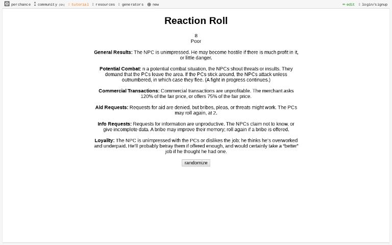 Reaction Roll ― Perchance Generator