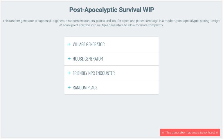 Post-Apocalyptic Survival WIP ― Perchance Generator