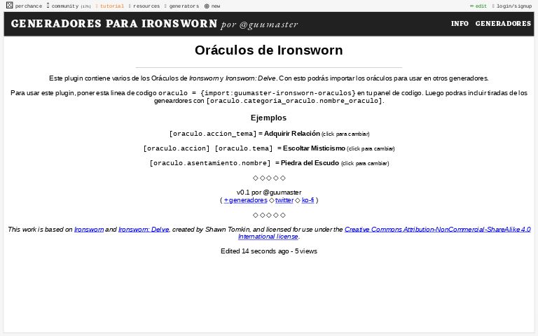 Oráculos de Ironsworn v0.1 ― Perchance Generator