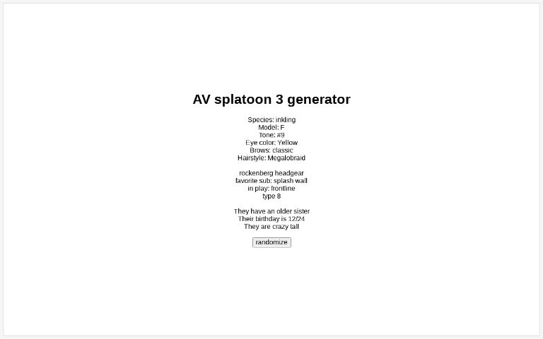 AV splatoon 3 generator
