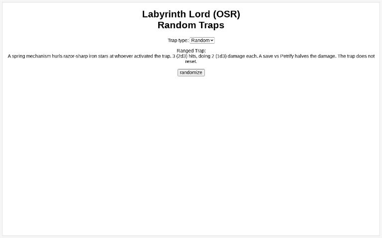 Labyrinth Lord (OSR)Random Traps ― Perchance Generator