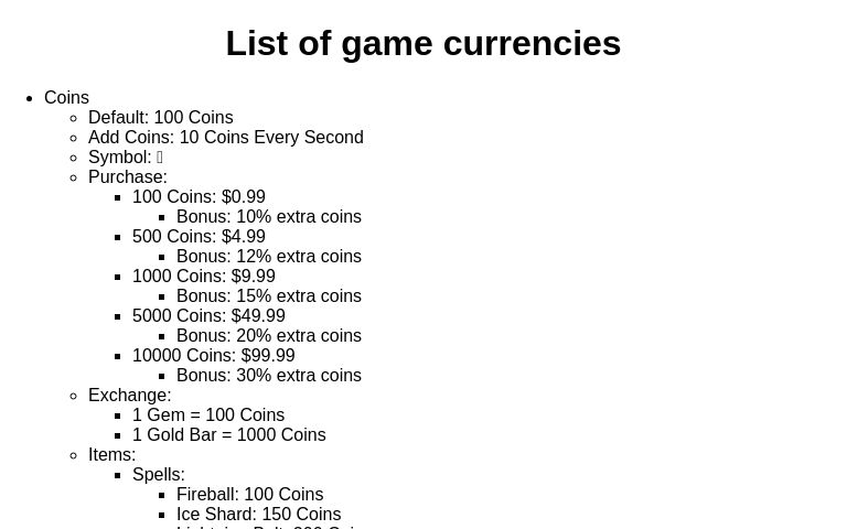 List of game currencies ― Perchance Generator