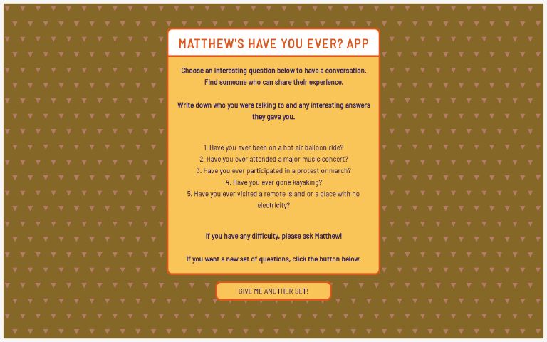 Matthew's Have you Ever? App ― Perchance Generator