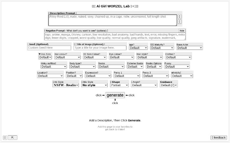 Ai Girl WORZEL Lab - ( Free, No Sign-up Required, No Limits ) ― Perchance Generator