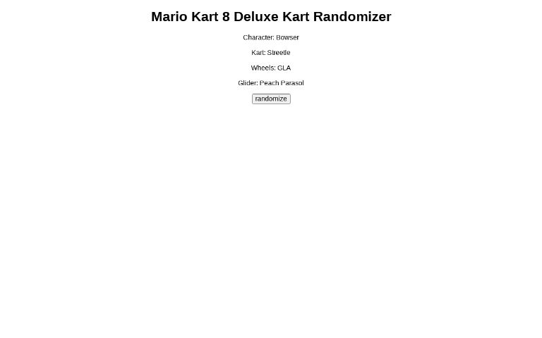 Mario Kart 8 Deluxe Kart Randomizer ― Perchance Generator