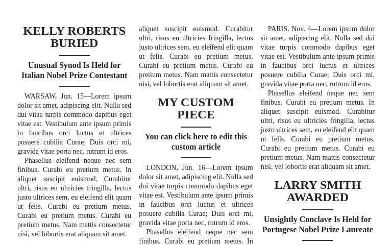 Newspaper Multi-Column Template ― Perchance Generator