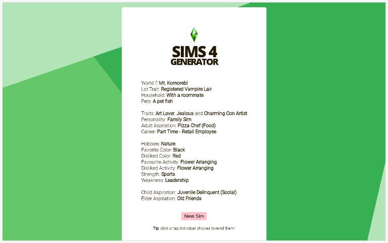 Sims 4 ― Perchance Generator