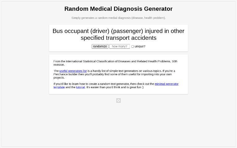 Random Medical Diagnosis Generator