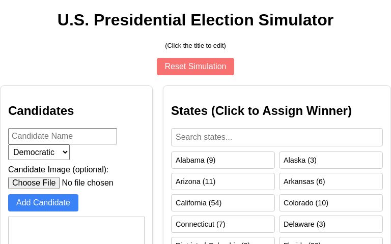 U.S. Presidential Election Simulator ― Perchance Generator