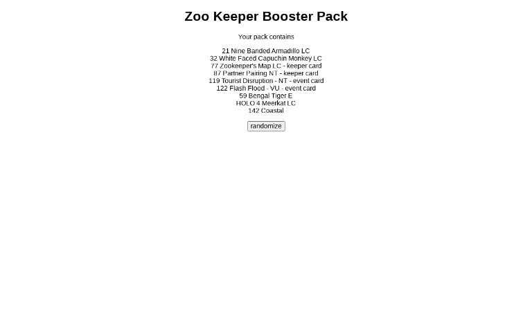 Zoo Keeper Booster Pack ― Perchance Generator