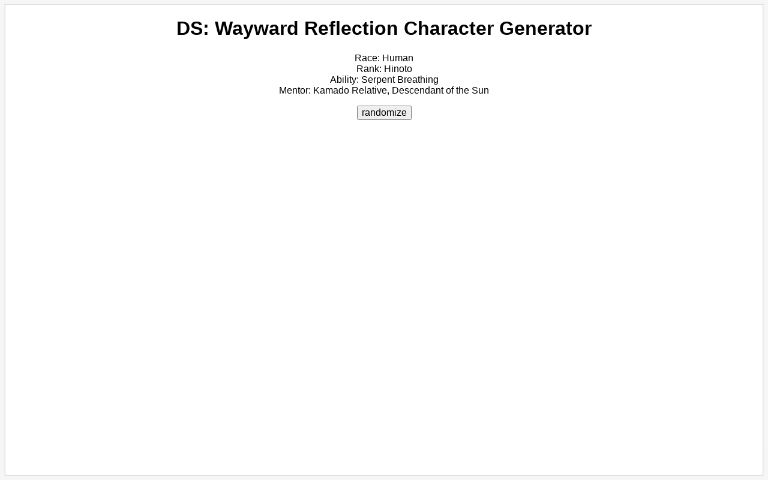 DS: Wayward Reflection Character Generator