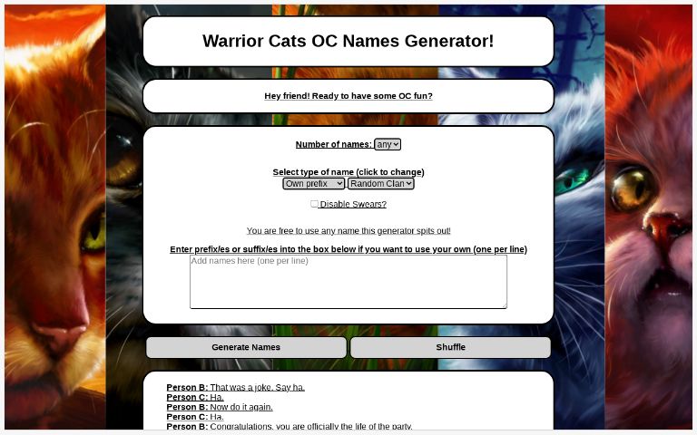 Warrior Cats OC Names Generator!