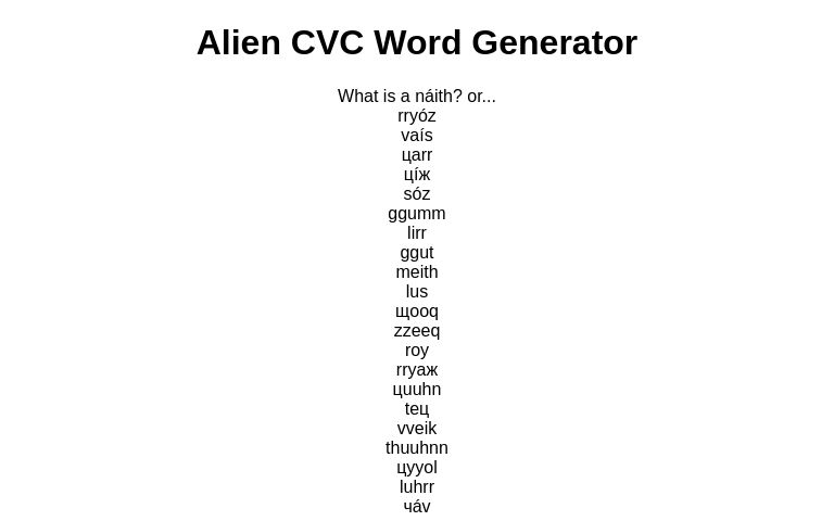 Alien CVC Word Generator