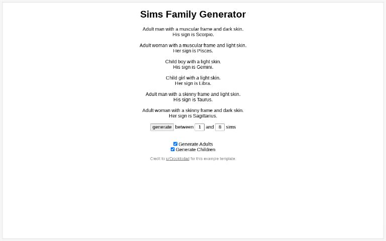 Sims Family Generator