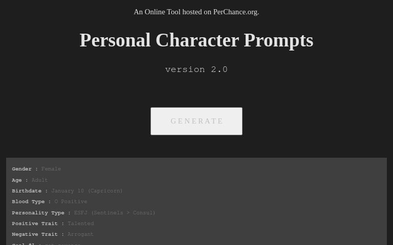 Personal Character Prompts ― Perchance Generator