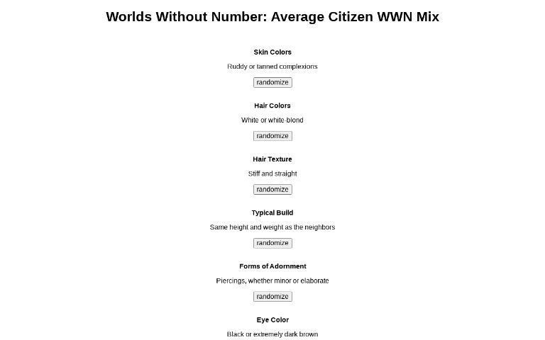 Worlds Without Number: Average Citizen WWN Mix ― Perchance Generator
