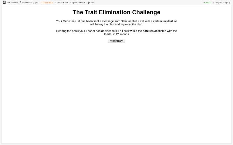 The Trait Elimination Challenge ― Perchance Generator