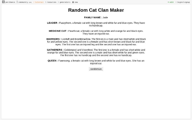 Random Cat Clan Maker ― Perchance Generator