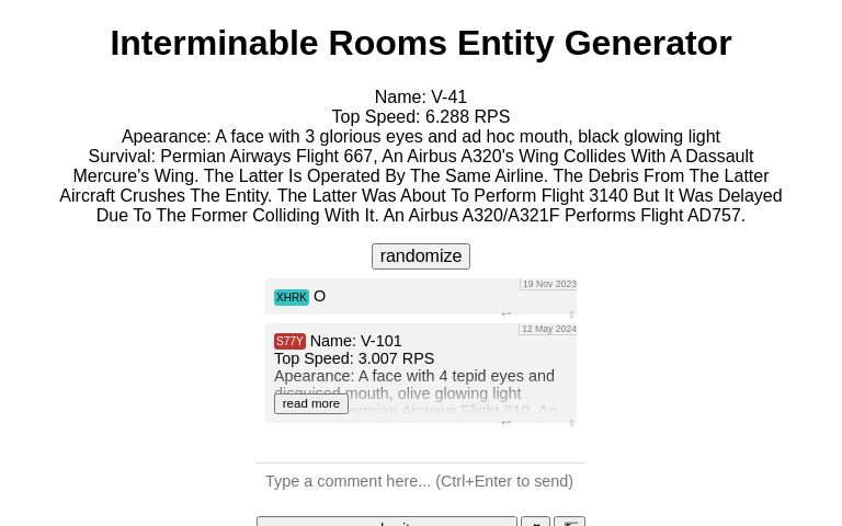 Interminable Rooms Entity Generator