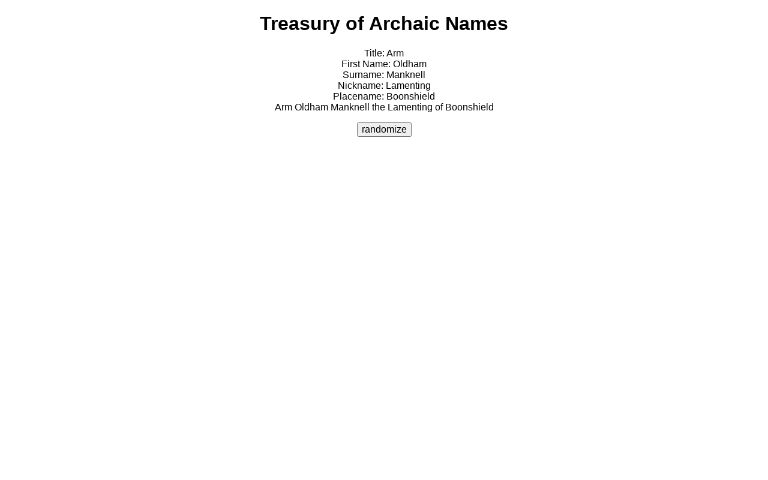Treasury of Archaic Names ― Perchance Generator