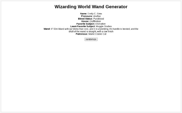 Wizarding World Wand Generator