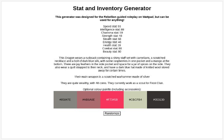Stat and Inventory Generator