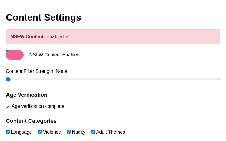 Content Settings ― Perchance Generator