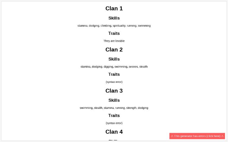 Clan 1 ― Perchance Generator