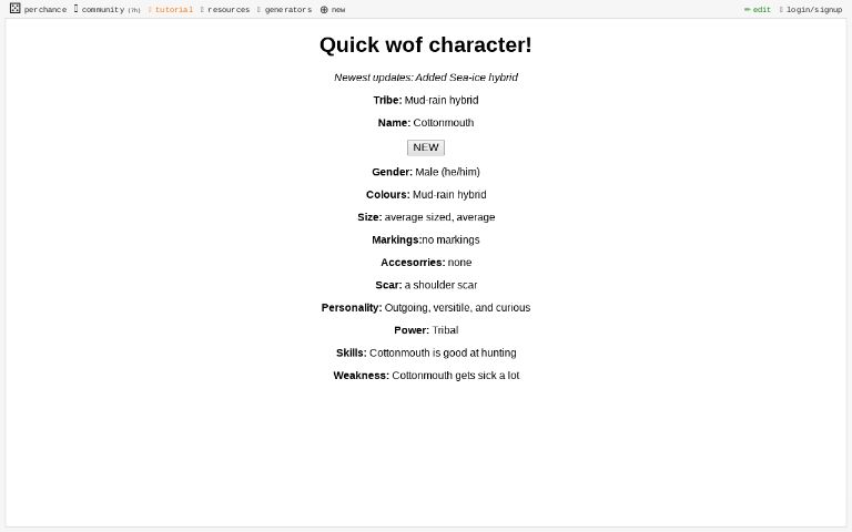 Quick wof character! ― Perchance Generator