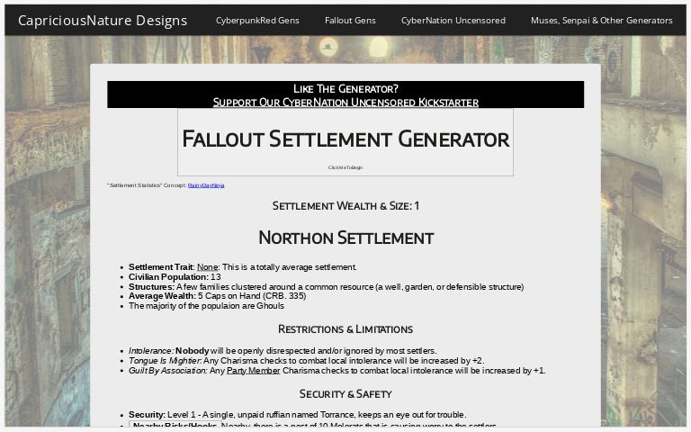 Fallout Settlement Generator